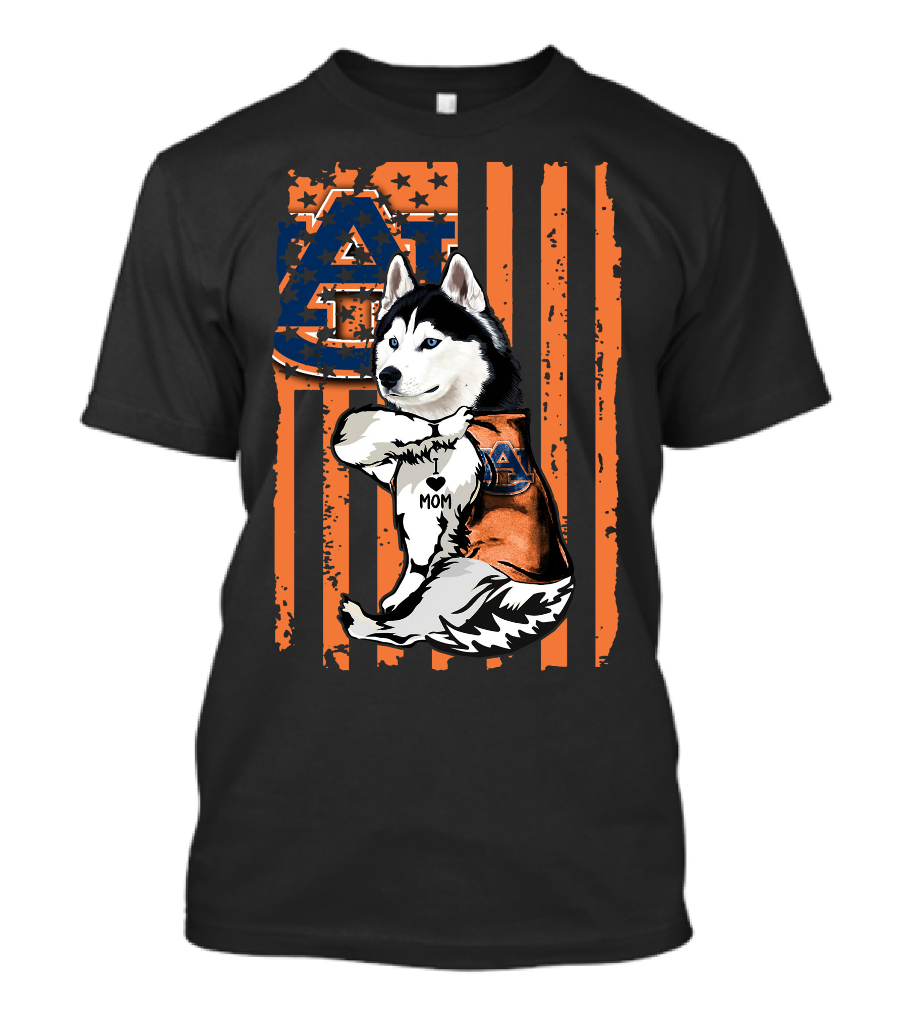 Auburn Tigers Siberian Husky Mom American Flag T-Shirt