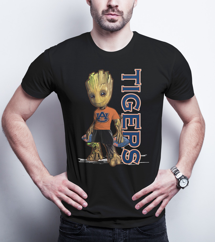 Groot Auburn Tigers University Sports Fan Character T-Shirt