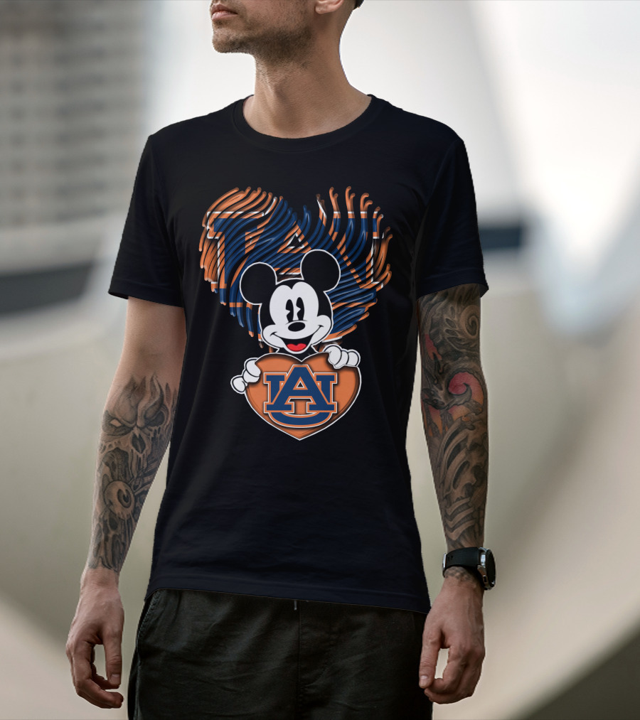 Mickey Mouse Auburn Tigers Heart With Auburn University T-Shirt