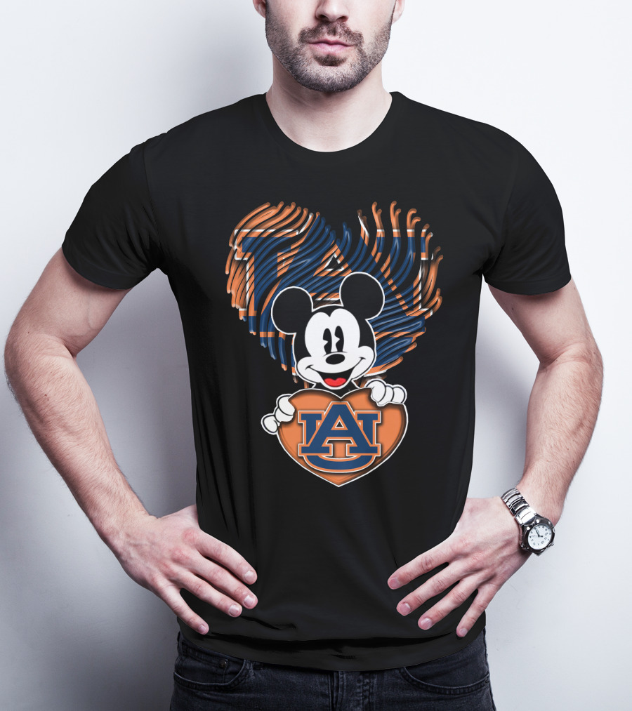 Mickey Mouse Auburn Tigers Heart With Auburn University T-Shirt