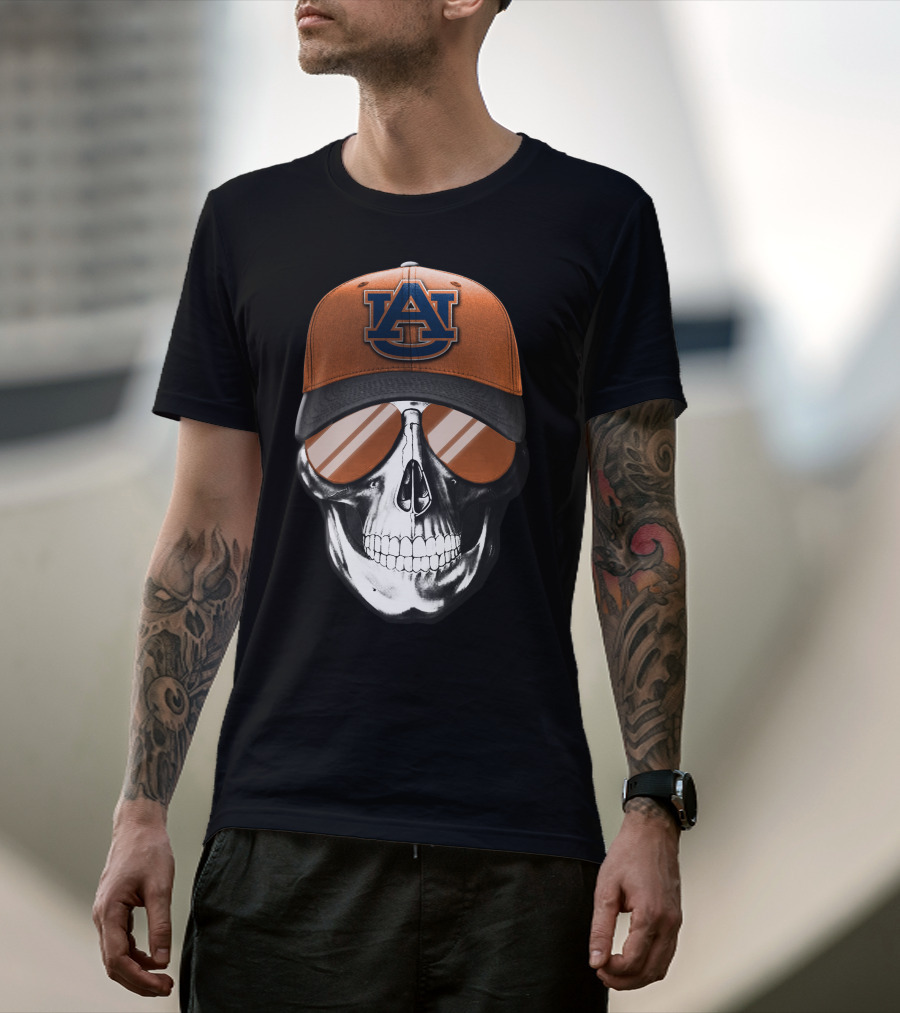 Auburn Tigers Skull With Cap And Sunglasses T-Shirt