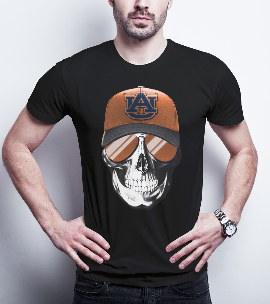 Auburn Tigers Skull With Cap And Sunglasses T-Shirt