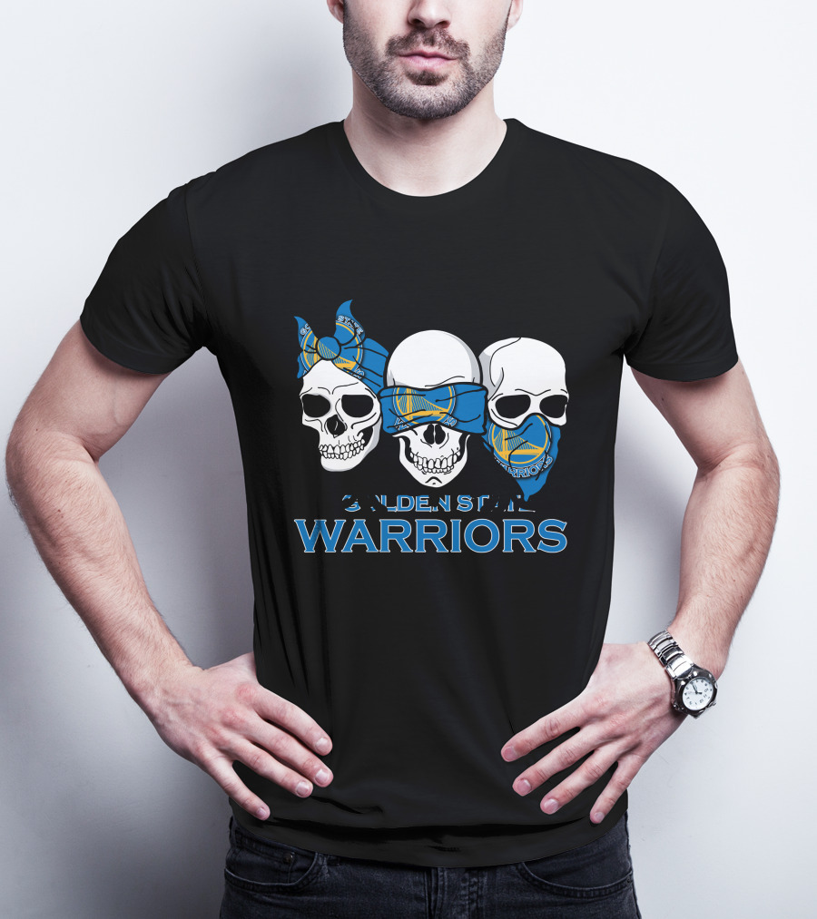 3 Skull Golden State Warriors Bandana T-Shirt