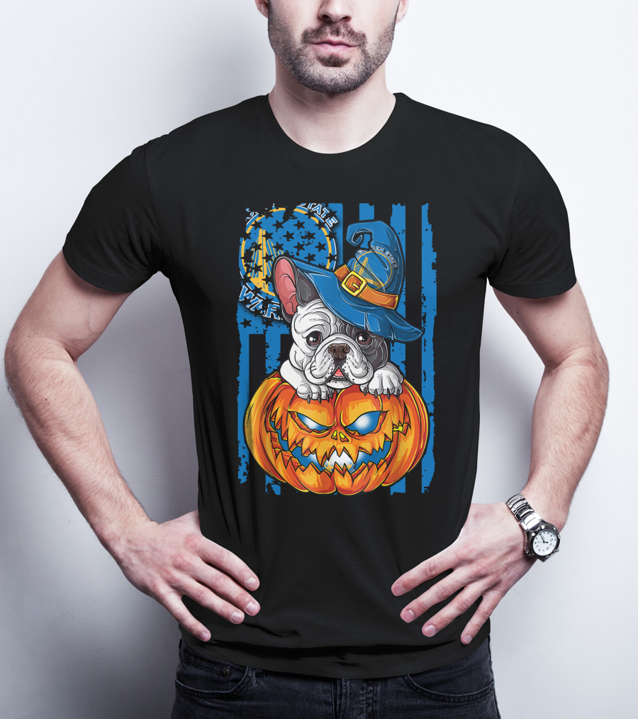 Bulldog Witch Hat Pumpkin Halloween Golden State Warriors T-Shirt