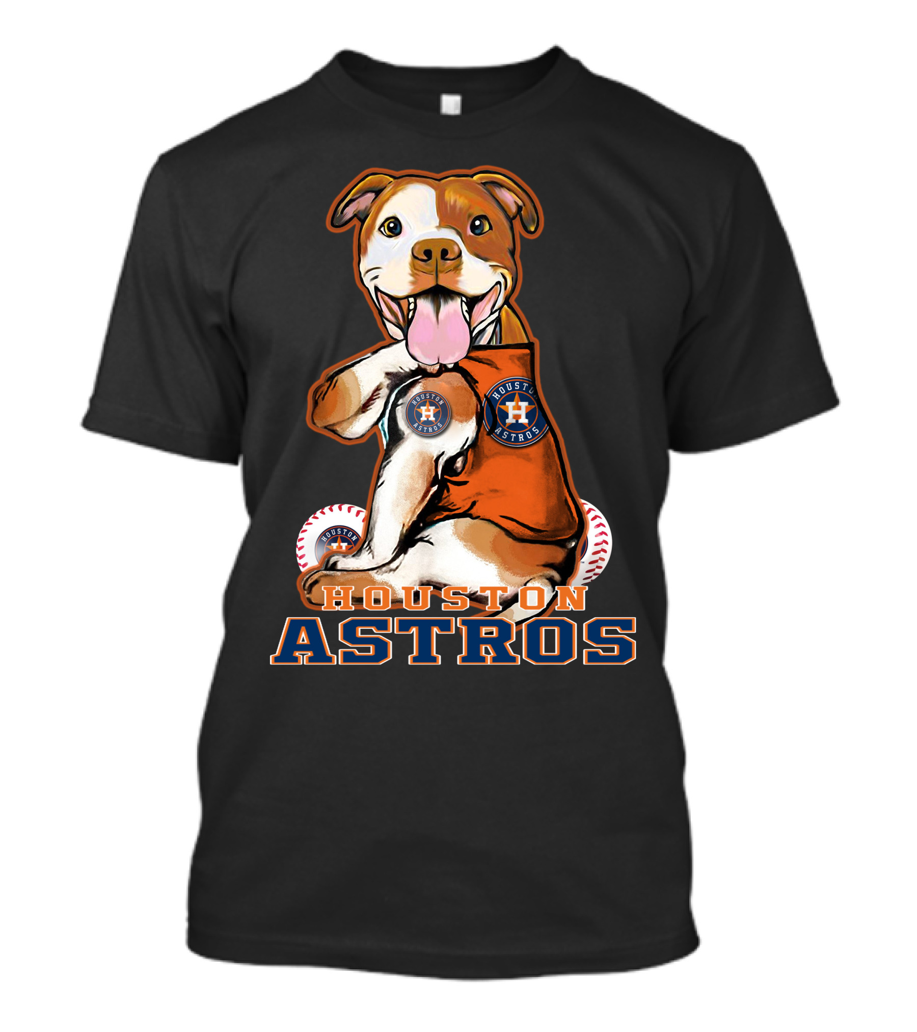 Pittbull Wearing Houston Astros Logo With Baseballs T-Shirt