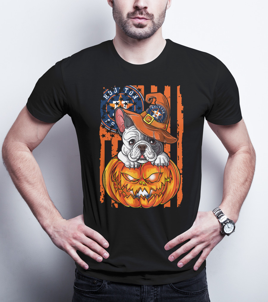 Houston Astros Halloween Bulldog Pumpkin Fan T-Shirt