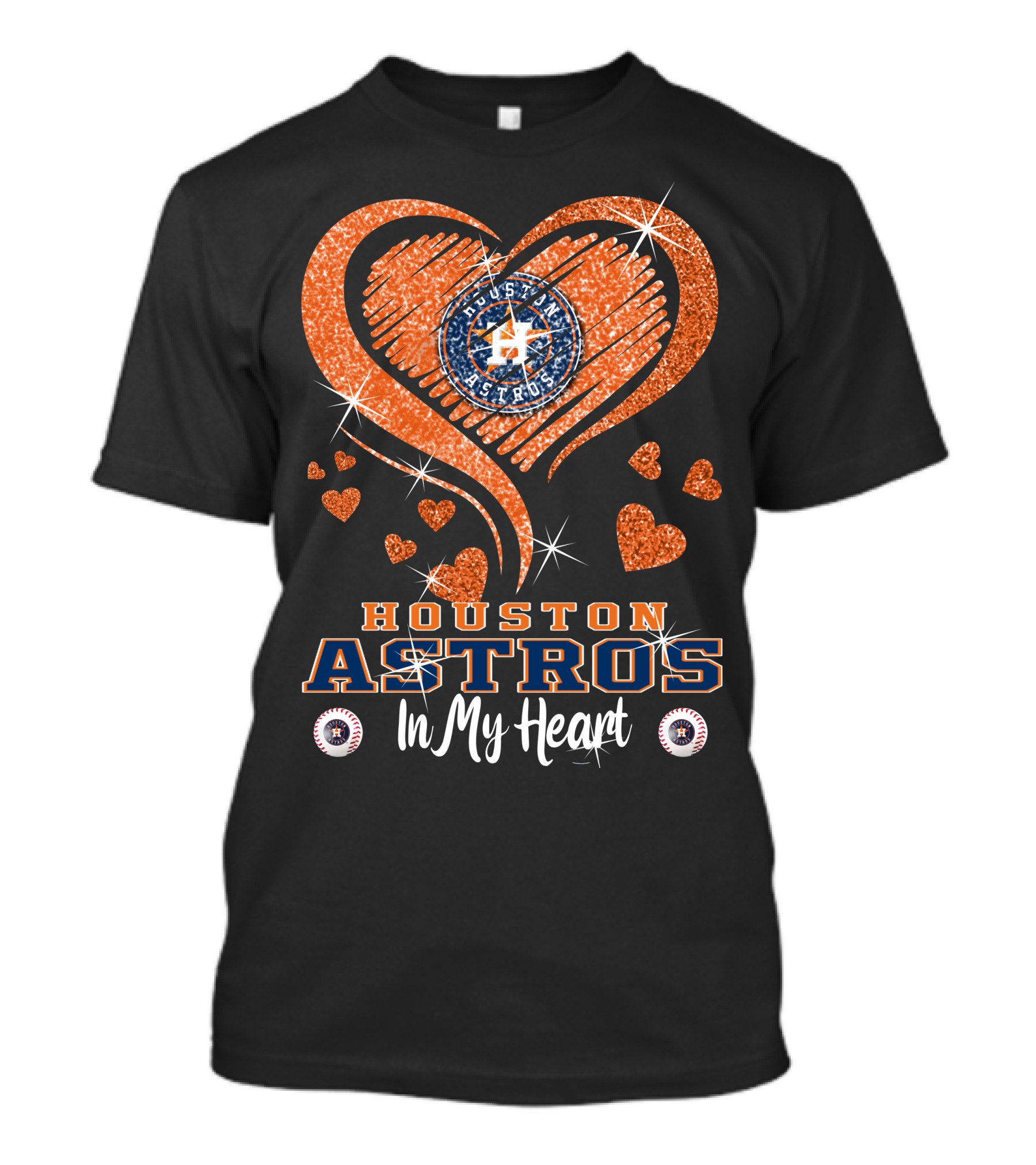 Houston Astros In My Heart Sparkling Hearts T-Shirt