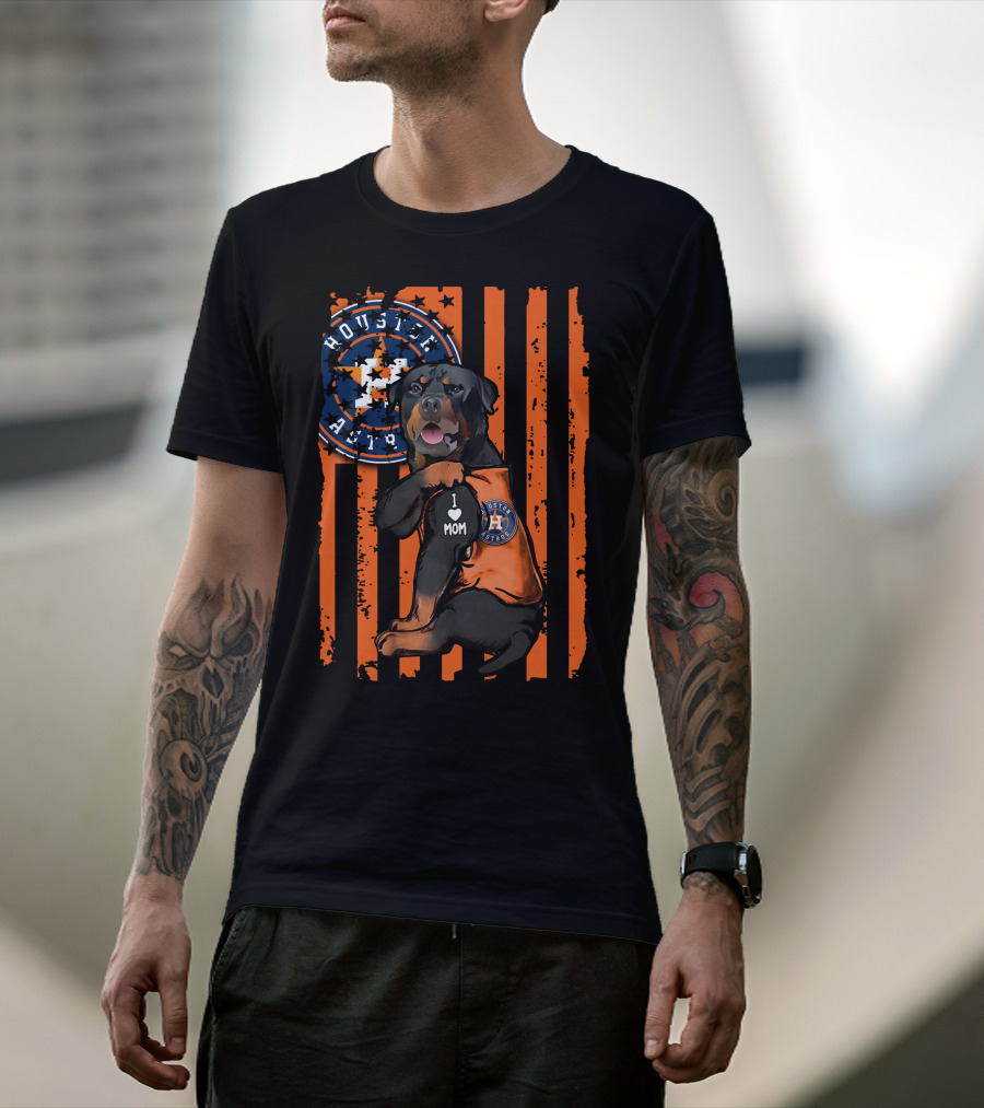 Rottweiler I Love Mom Houston Astros Orange Stripes T-Shirt