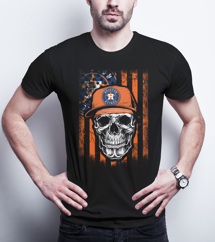 Houston Astros Skull Cap And Stripes T-Shirt