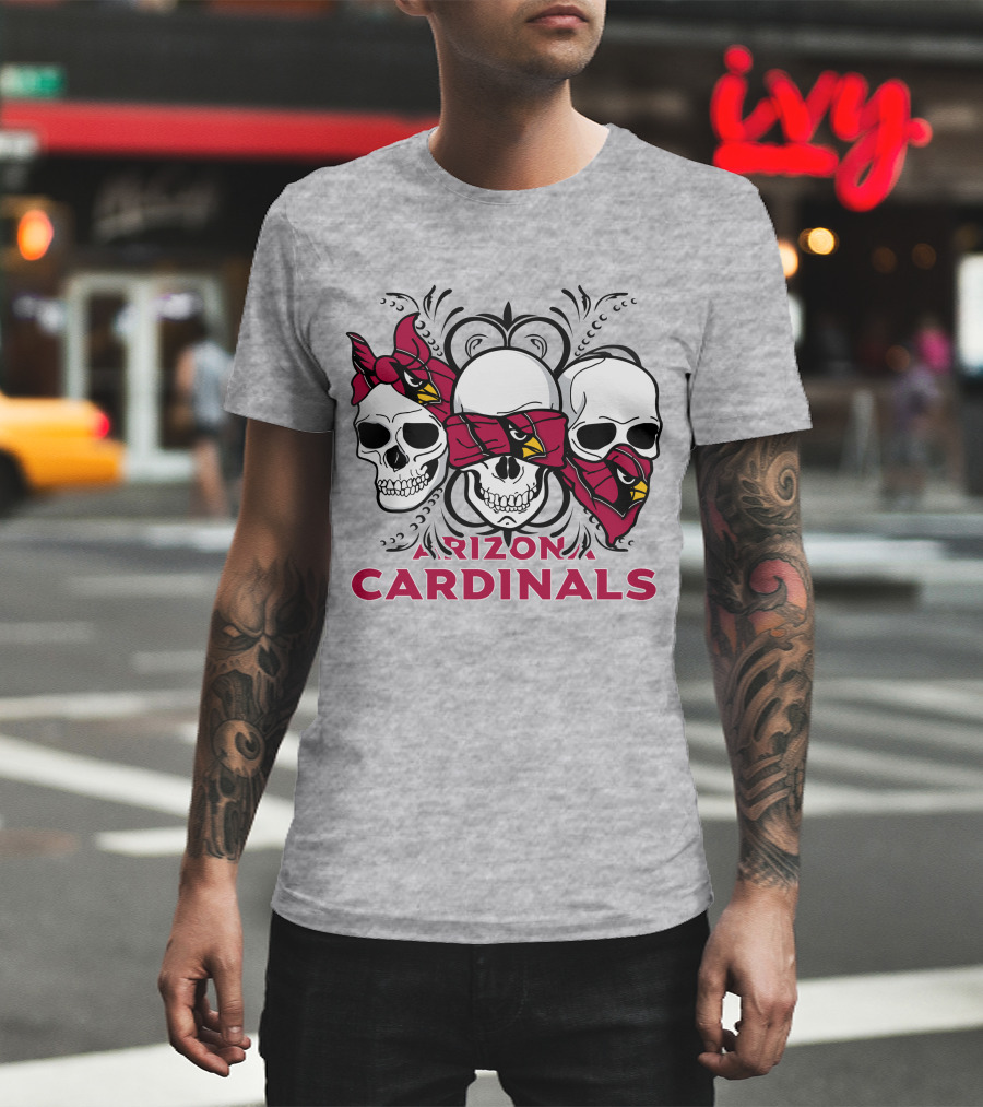 Arizona Cardinals Three Skulls Bandana T-Shirt