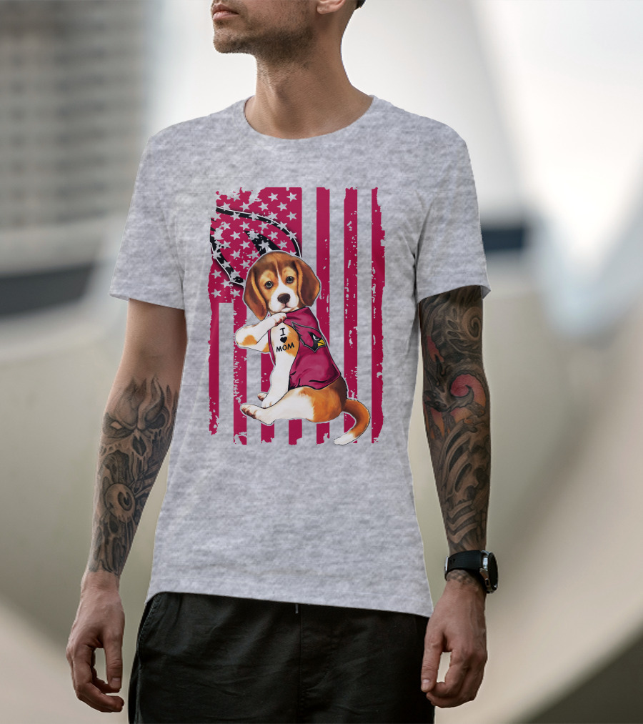 Beagle With Arizona Cardinals Tattoo And American Flag Background T-Shirt