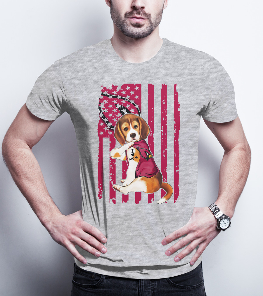 Beagle With Arizona Cardinals Tattoo And American Flag Background T-Shirt
