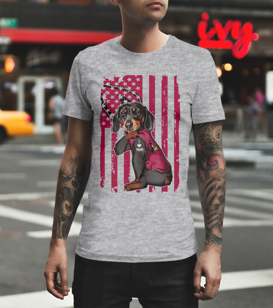 Arizona Cardinals Dachshund I Love Mom USA Flag T-Shirt