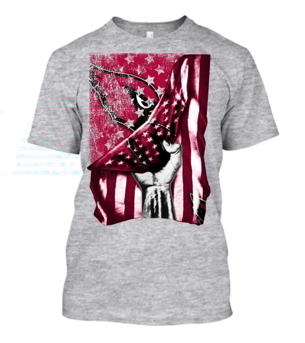 Arizona Cardinals Hand Holding American Flag With Cardinal Logo Stars T-Shirt