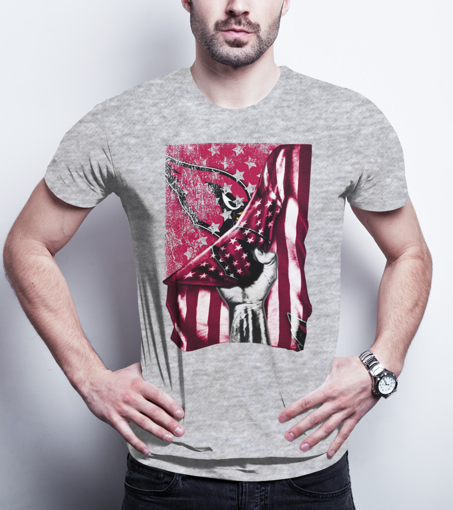 Arizona Cardinals Hand Holding American Flag With Cardinal Logo Stars T-Shirt