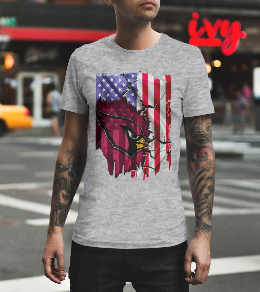 USA Flag With Arizona Cardinals T-Shirt