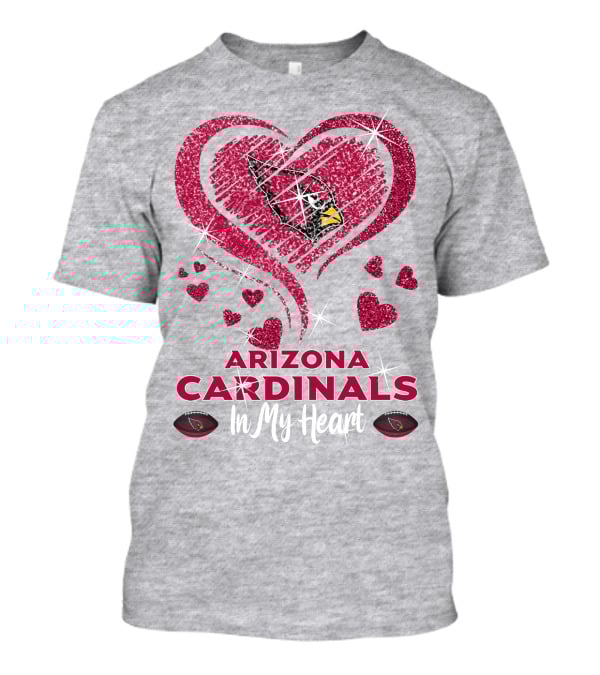 Arizona Cardinals In My Heart Sparkling Logo And Hearts T-Shirt