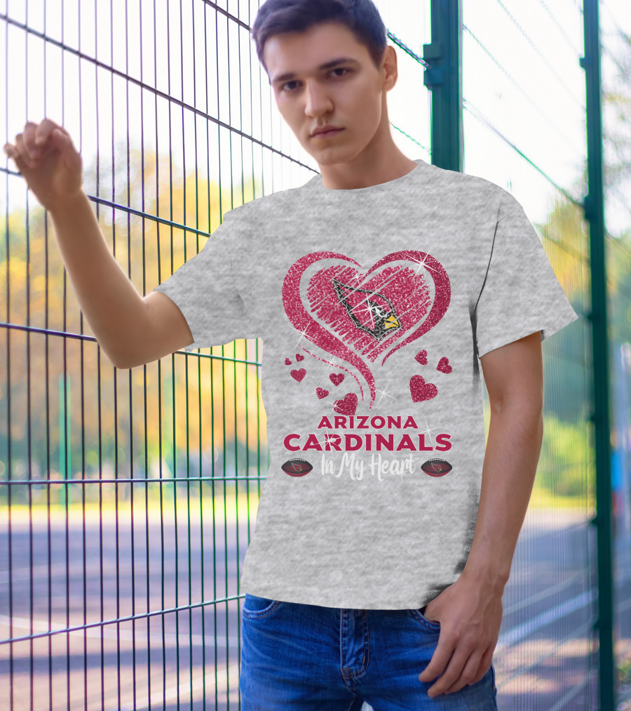 Arizona Cardinals In My Heart Sparkling Logo And Hearts T-Shirt
