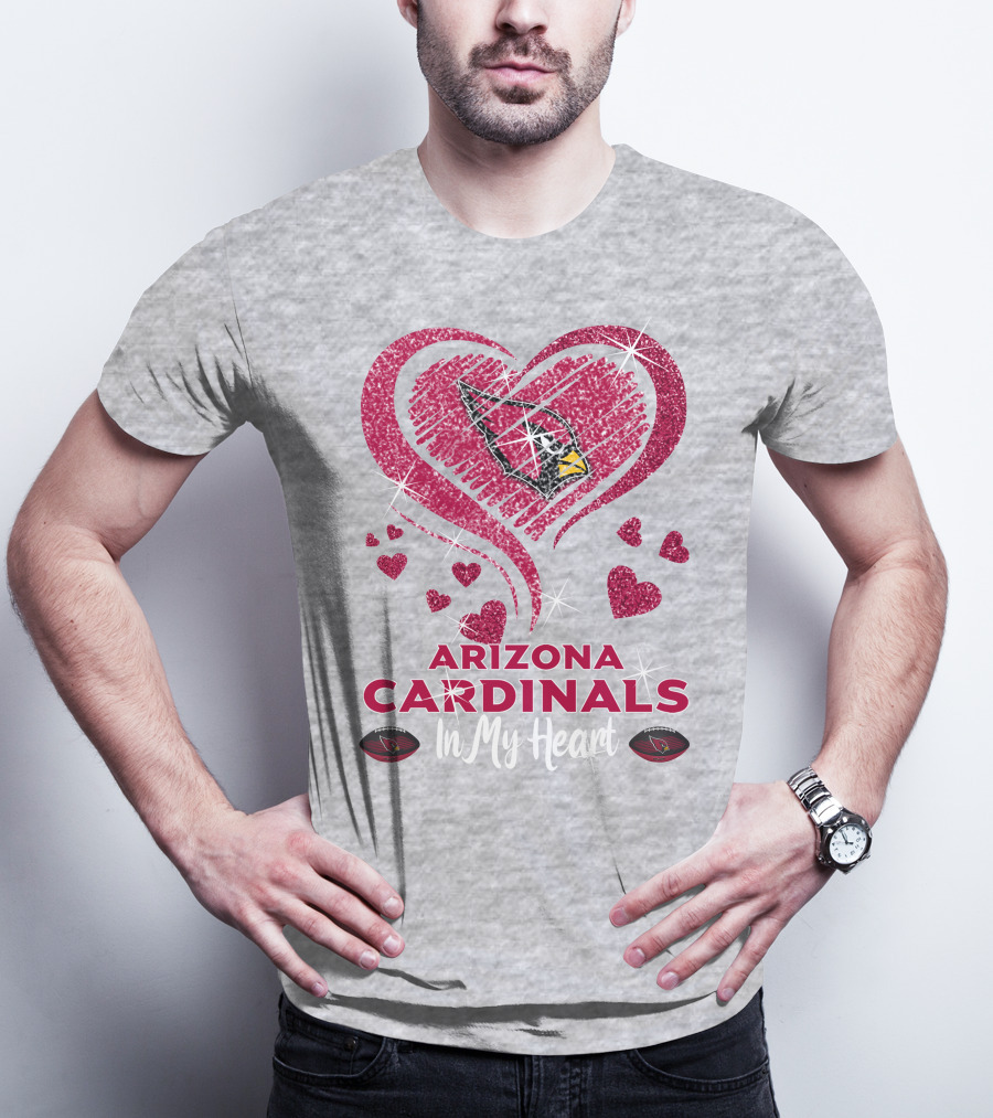 Arizona Cardinals In My Heart Sparkling Logo And Hearts T-Shirt