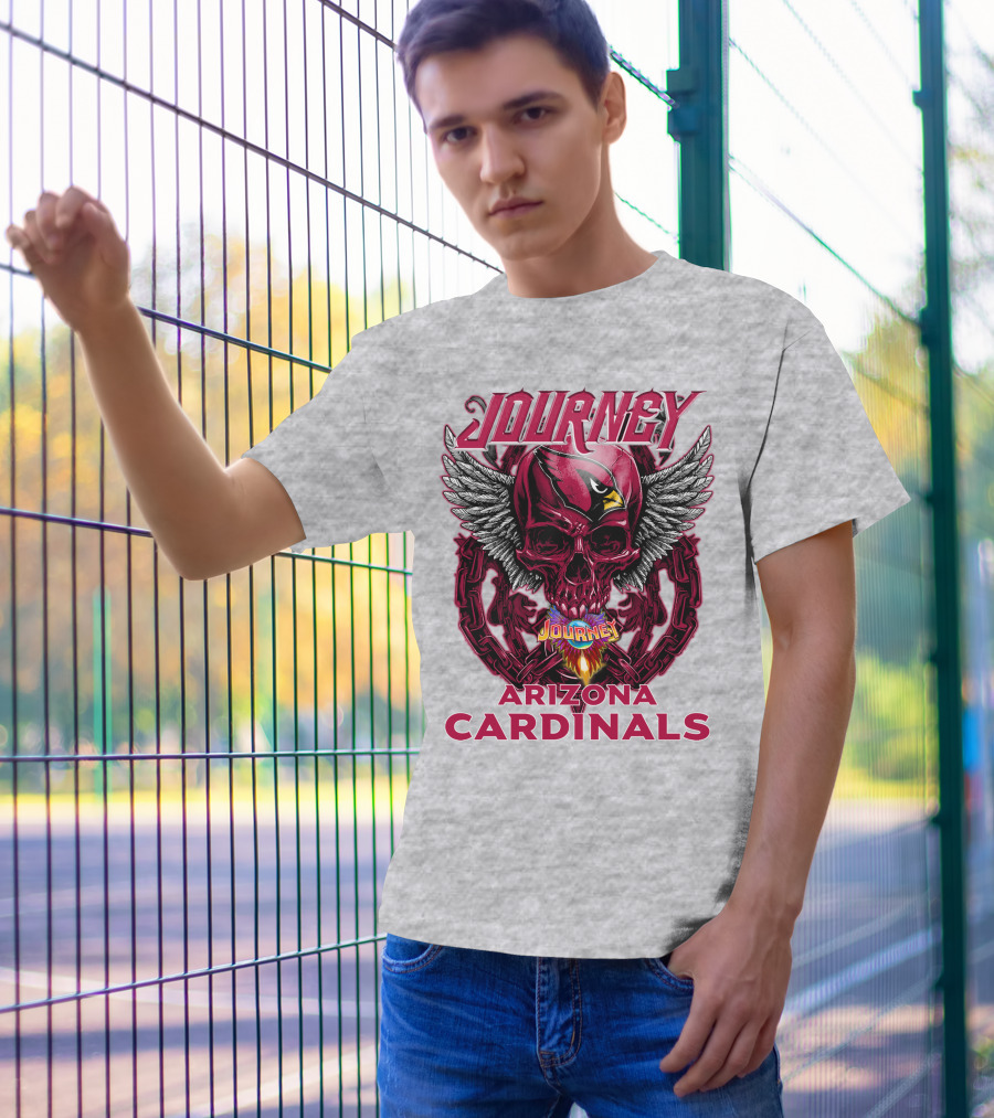 Journey Arizona Cardinals Skull Wings Flame T-Shirt