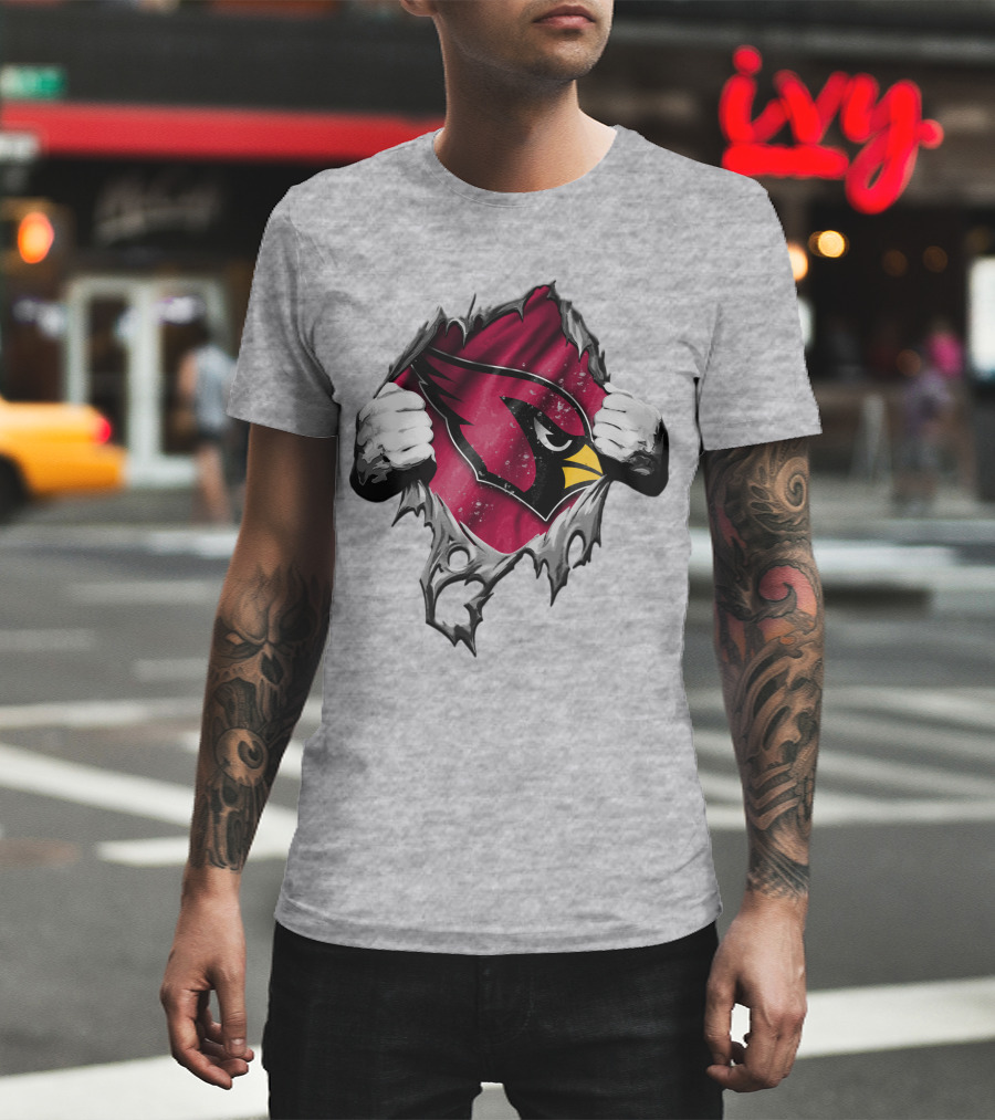 Torn Arizona Cardinals Logo With Ripped Effect And Aggressive Mascot Burst T-Shirt