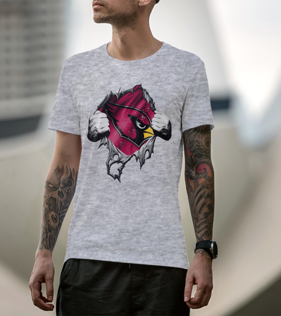 Torn Arizona Cardinals Logo With Ripped Effect And Aggressive Mascot Burst T-Shirt