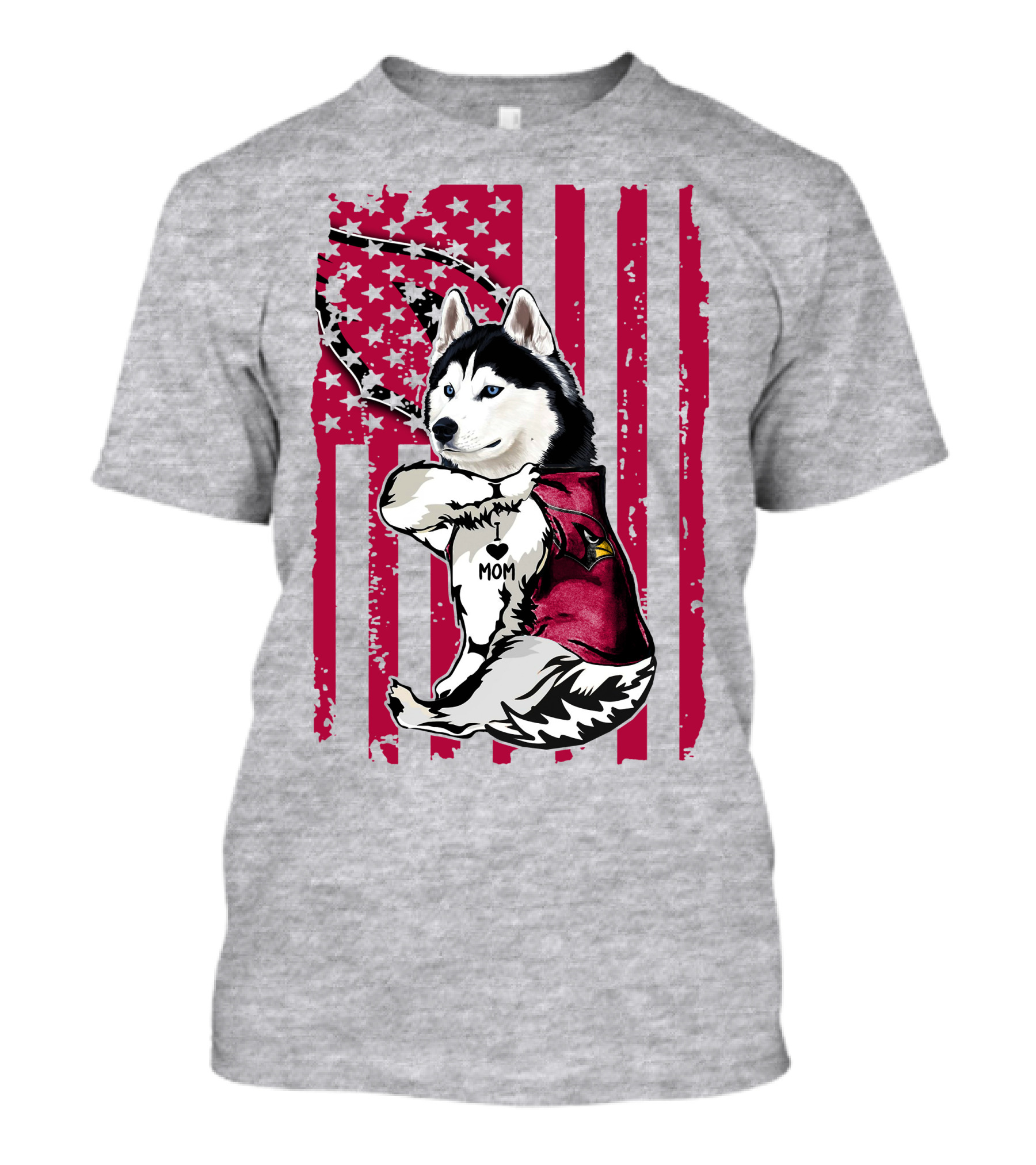 Siberian Husky I Love Mom Arizona Cardinals American Flag T-Shirt