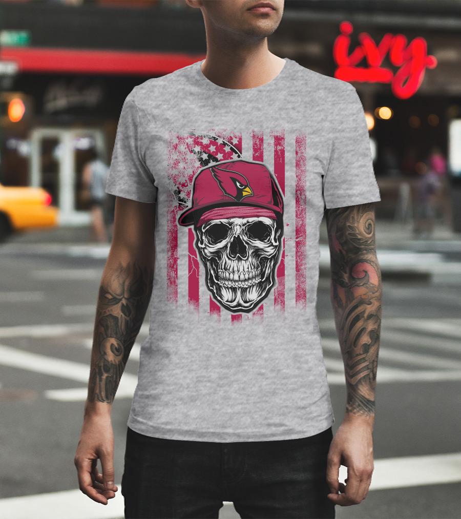 Skull V1 Arizona Cardinals Red Cap American Flag T-Shirt