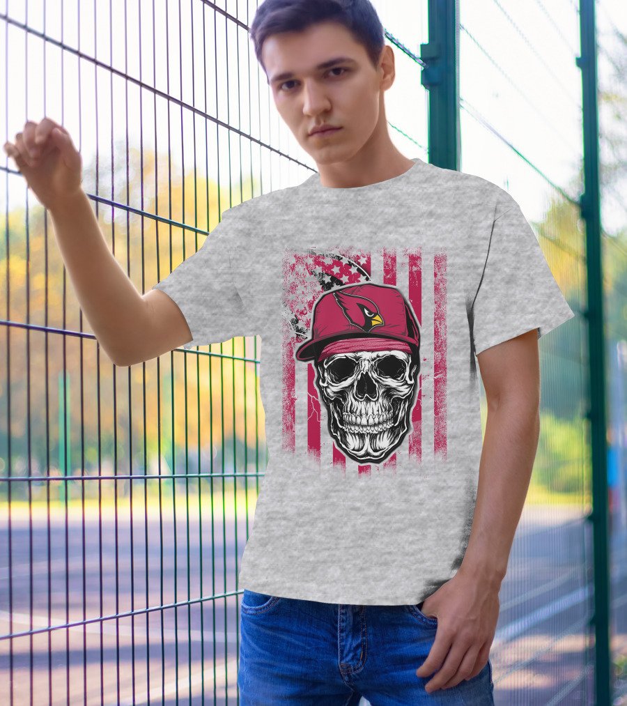 Skull V1 Arizona Cardinals Red Cap American Flag T-Shirt