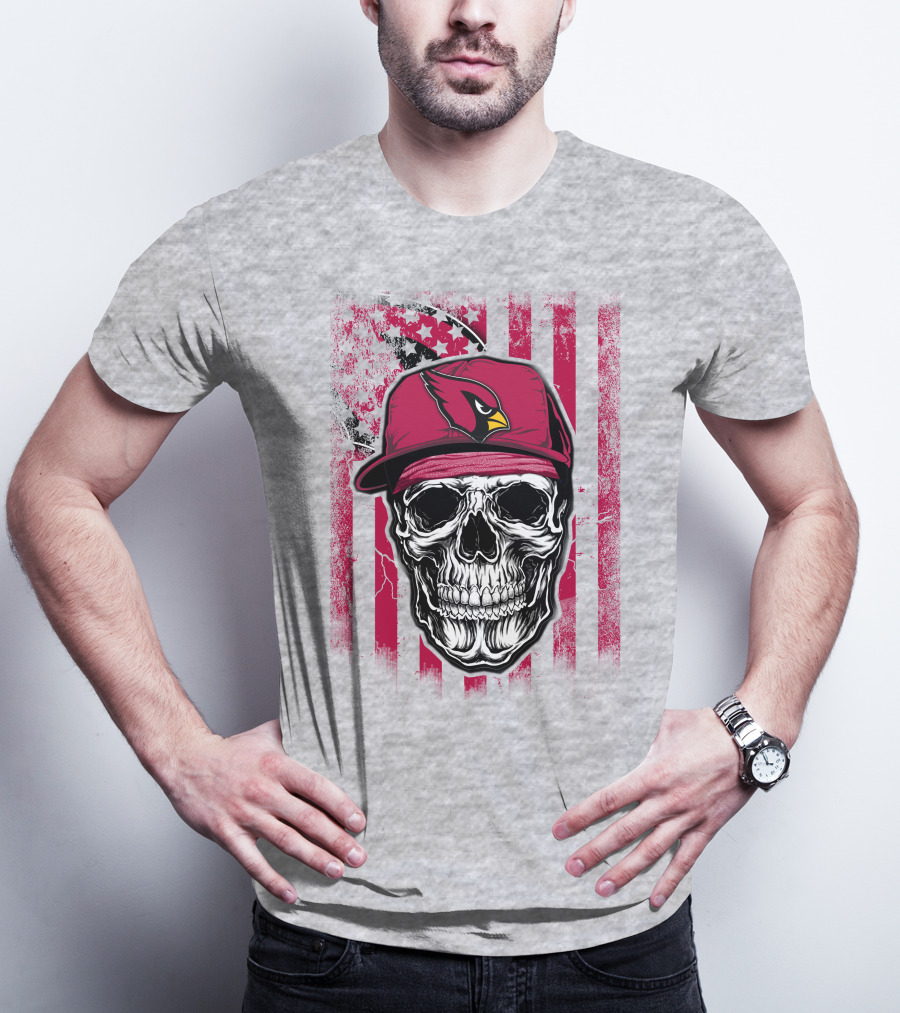 Skull V1 Arizona Cardinals Red Cap American Flag T-Shirt
