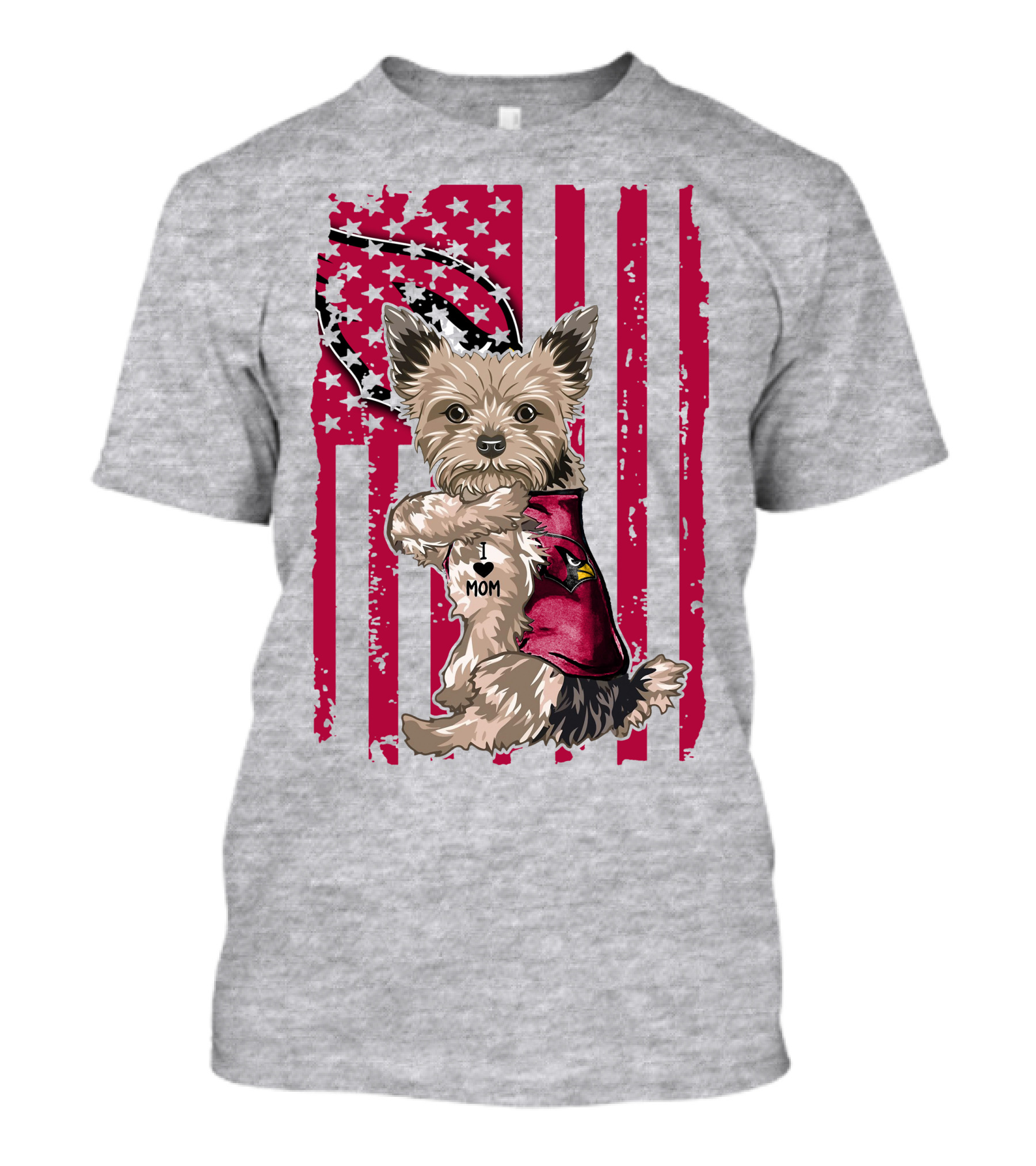 Yorkshire Terrier I Love Mom Arizona Cardinals American Flag T-Shirt