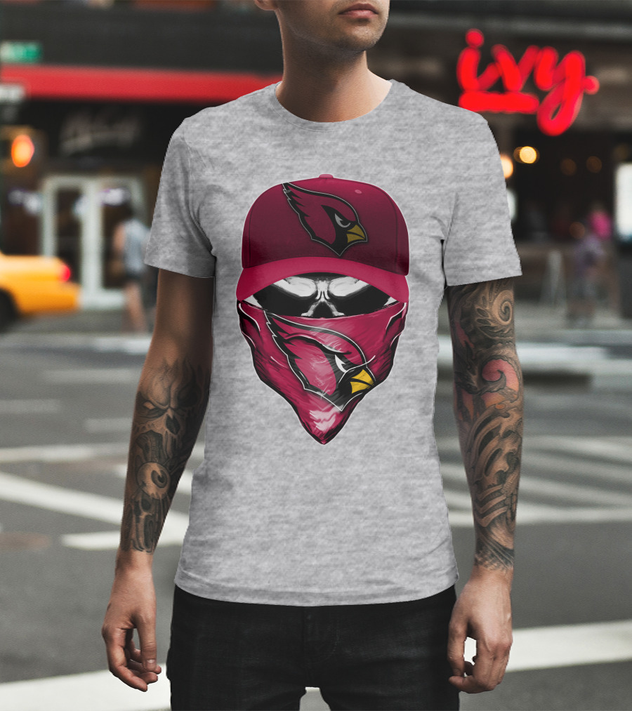 Skull V6 Arizona Cardinals Bold Logo Hat And Bandana T-Shirt