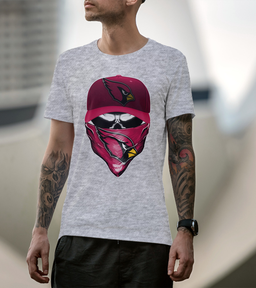 Skull V6 Arizona Cardinals Bold Logo Hat And Bandana T-Shirt