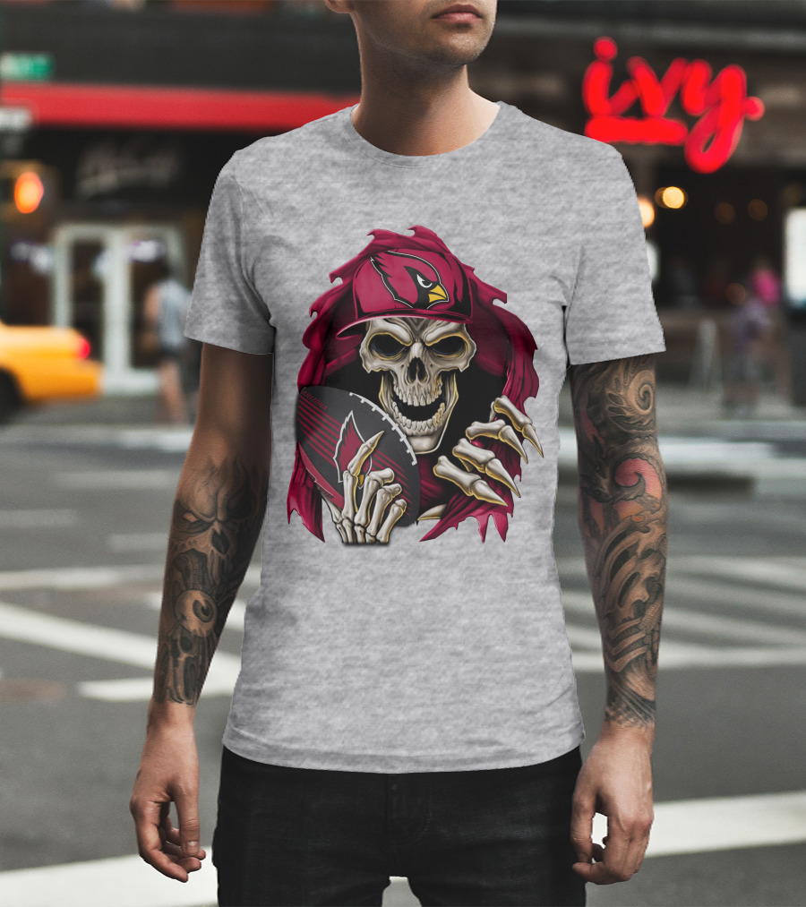 Arizona Cardinals Skeleton Skull Holding Football T-Shirt