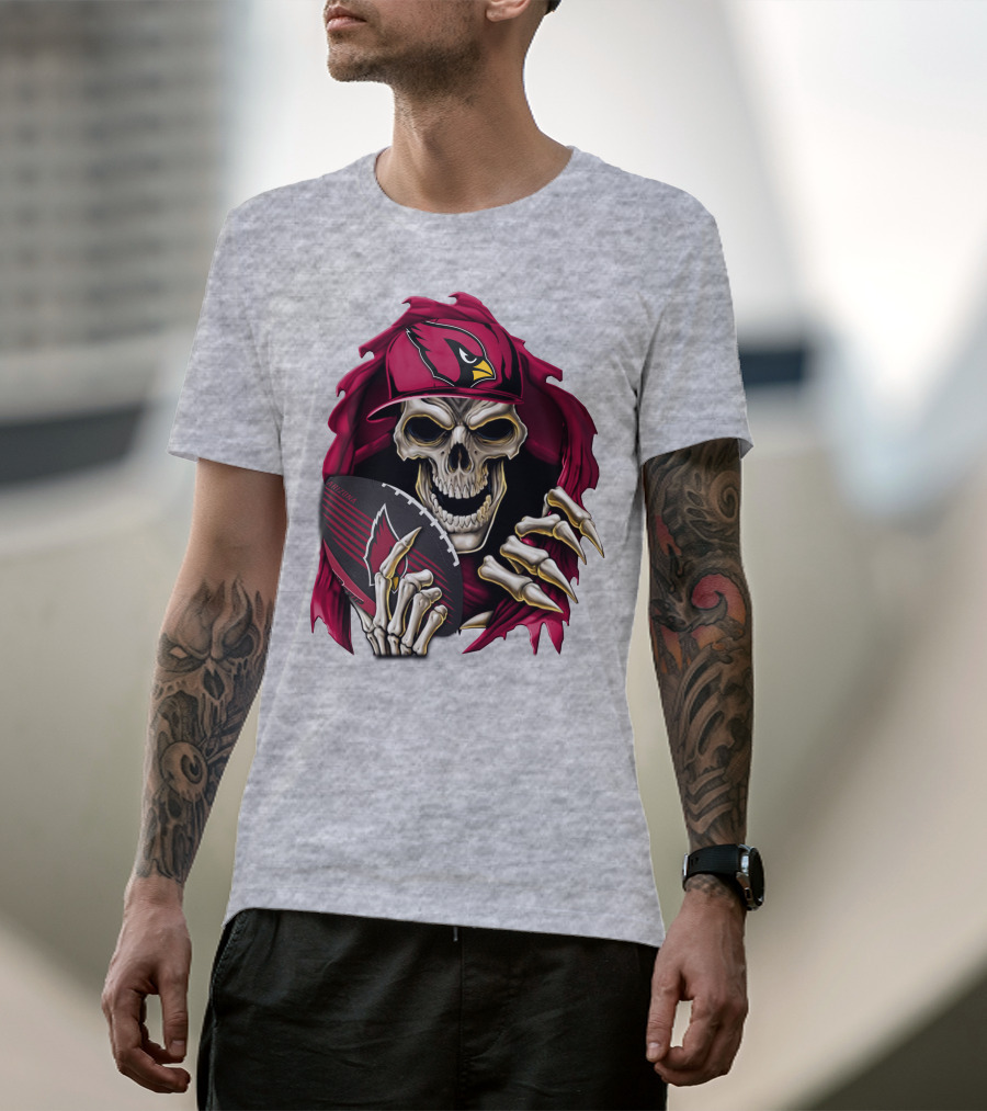 Arizona Cardinals Skeleton Skull Holding Football T-Shirt