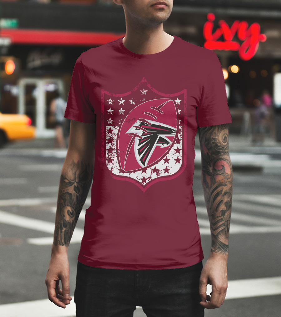Atlanta Falcons Nfl Logo Shield 42 Red Football Stars T-Shirt