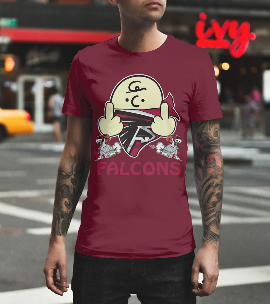 Atlanta Falcons F Symbol Peanuts Angry Charlie Middle Finger Snoopy Doghouse T-Shirt