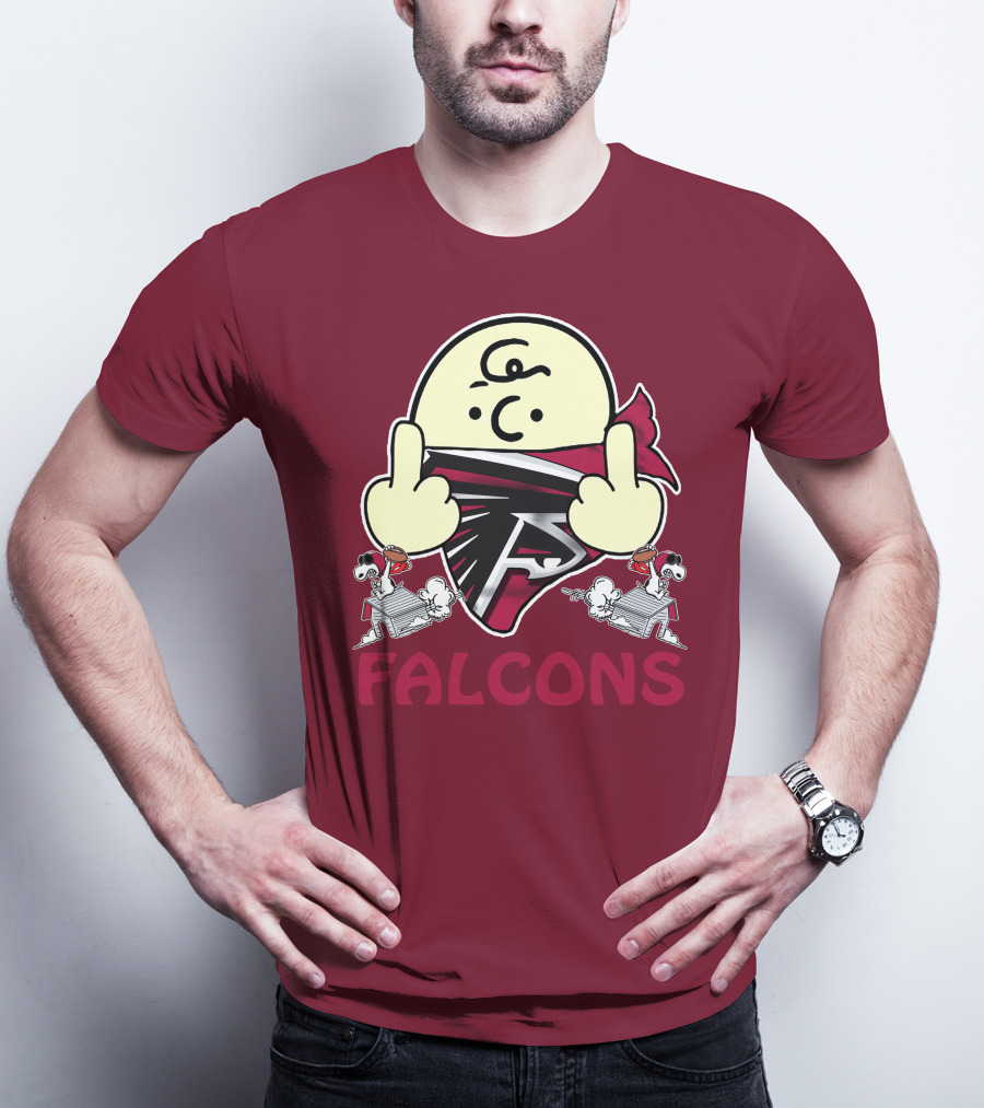 Atlanta Falcons F Symbol Peanuts Angry Charlie Middle Finger Snoopy Doghouse T-Shirt