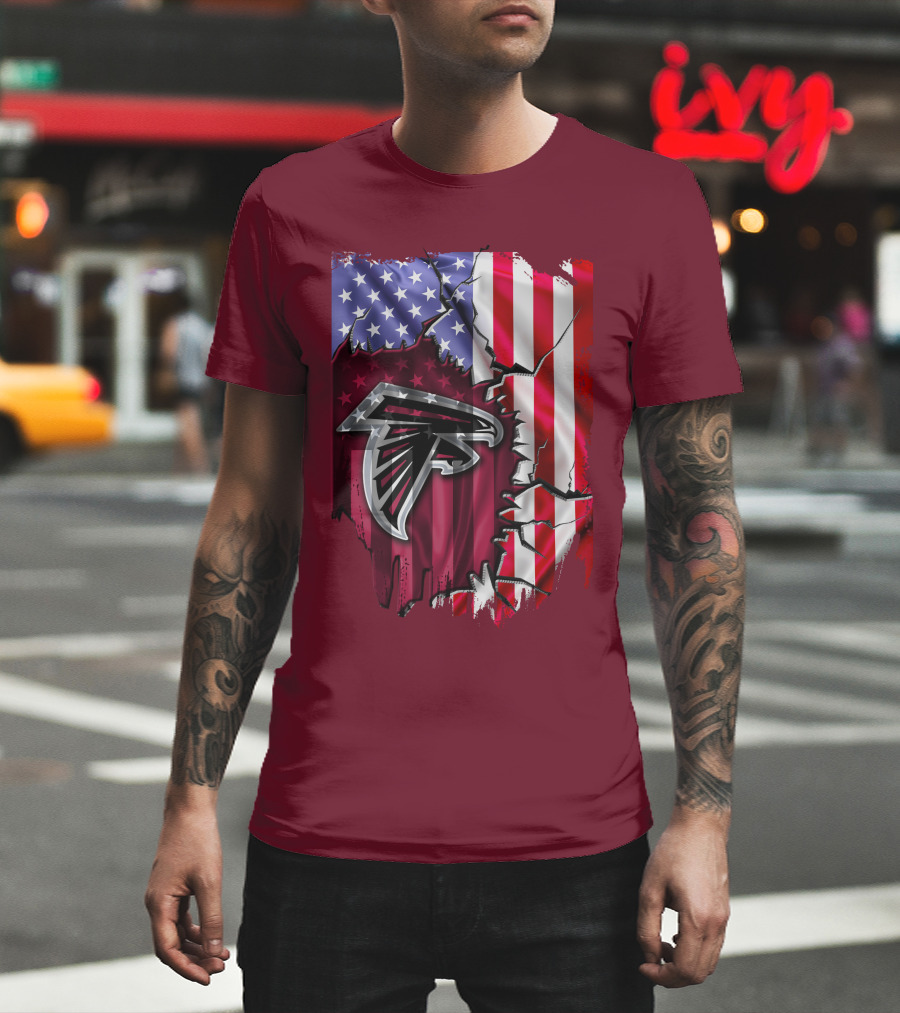 American Flag With Atlanta Falcons Logo And Cracked Design Mix T-Shirt