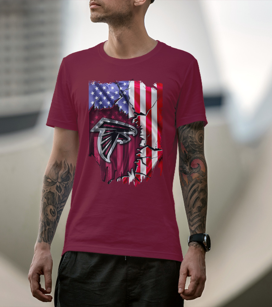 American Flag With Atlanta Falcons Logo And Cracked Design Mix T-Shirt