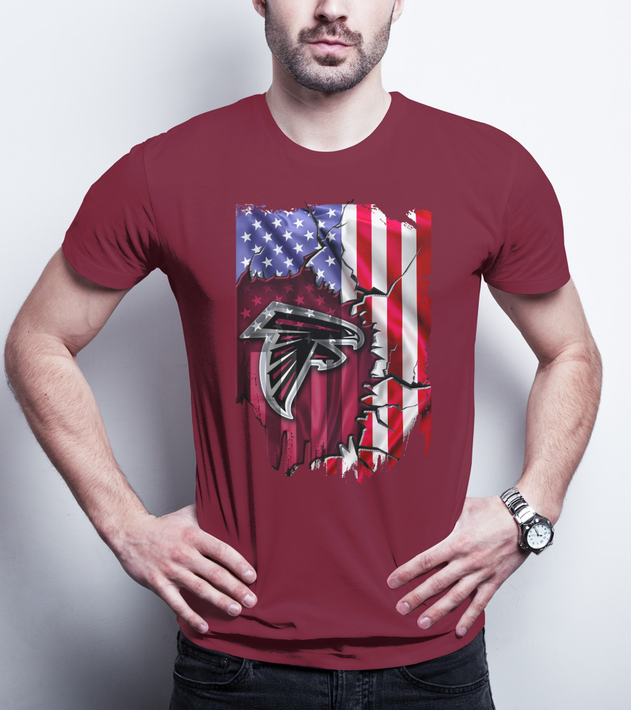 American Flag With Atlanta Falcons Logo And Cracked Design Mix T-Shirt