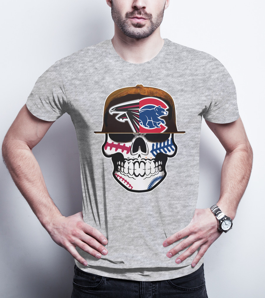 Atlanta Falcons Chicago Cubs Skull Hat T-Shirt