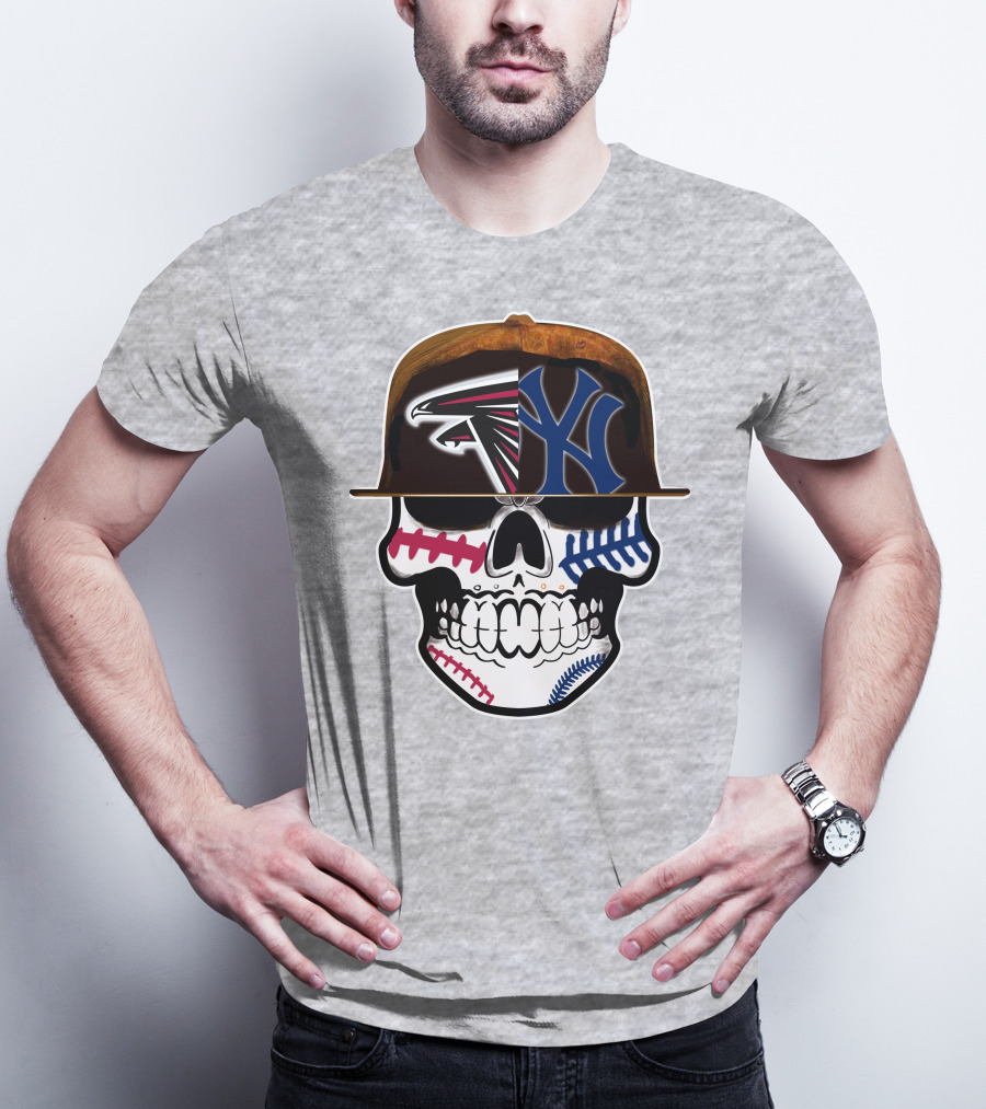 Atlanta Falcons New York Yankees Skull Baseball Football Fusion T-Shirt