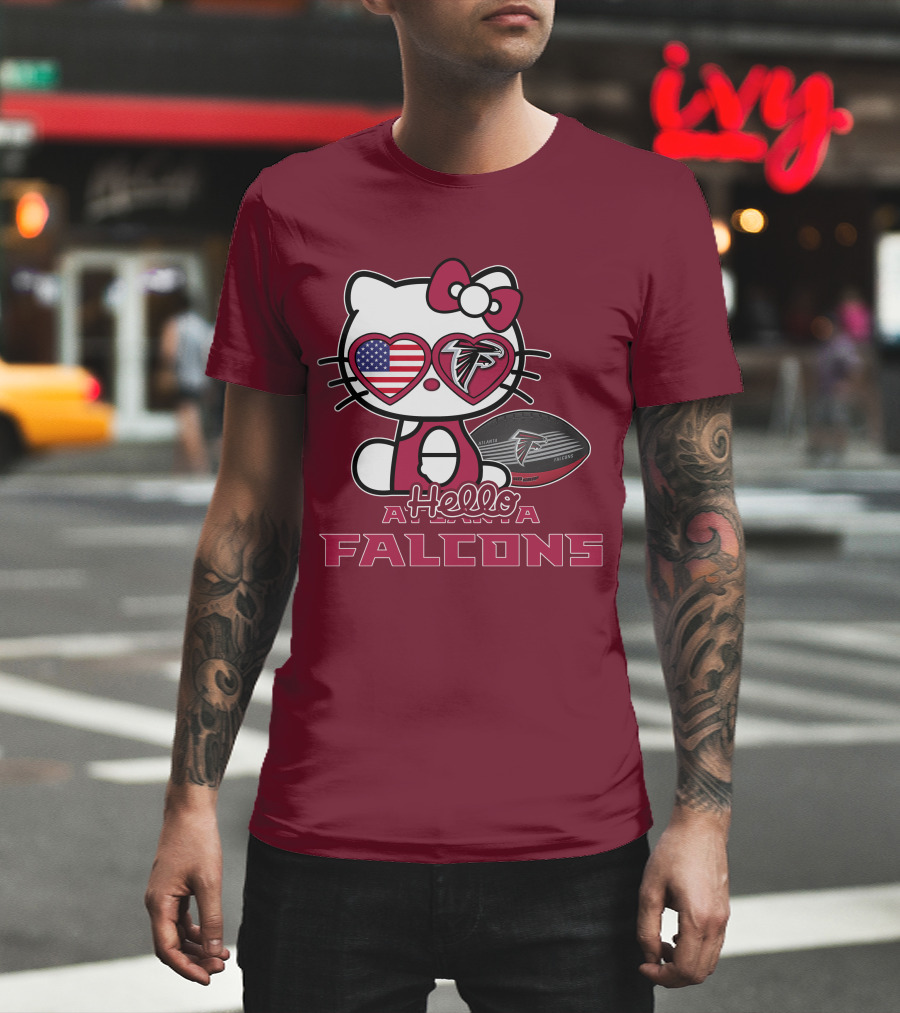 Hello Kitty Atlanta Falcons American Flag Football T-Shirt