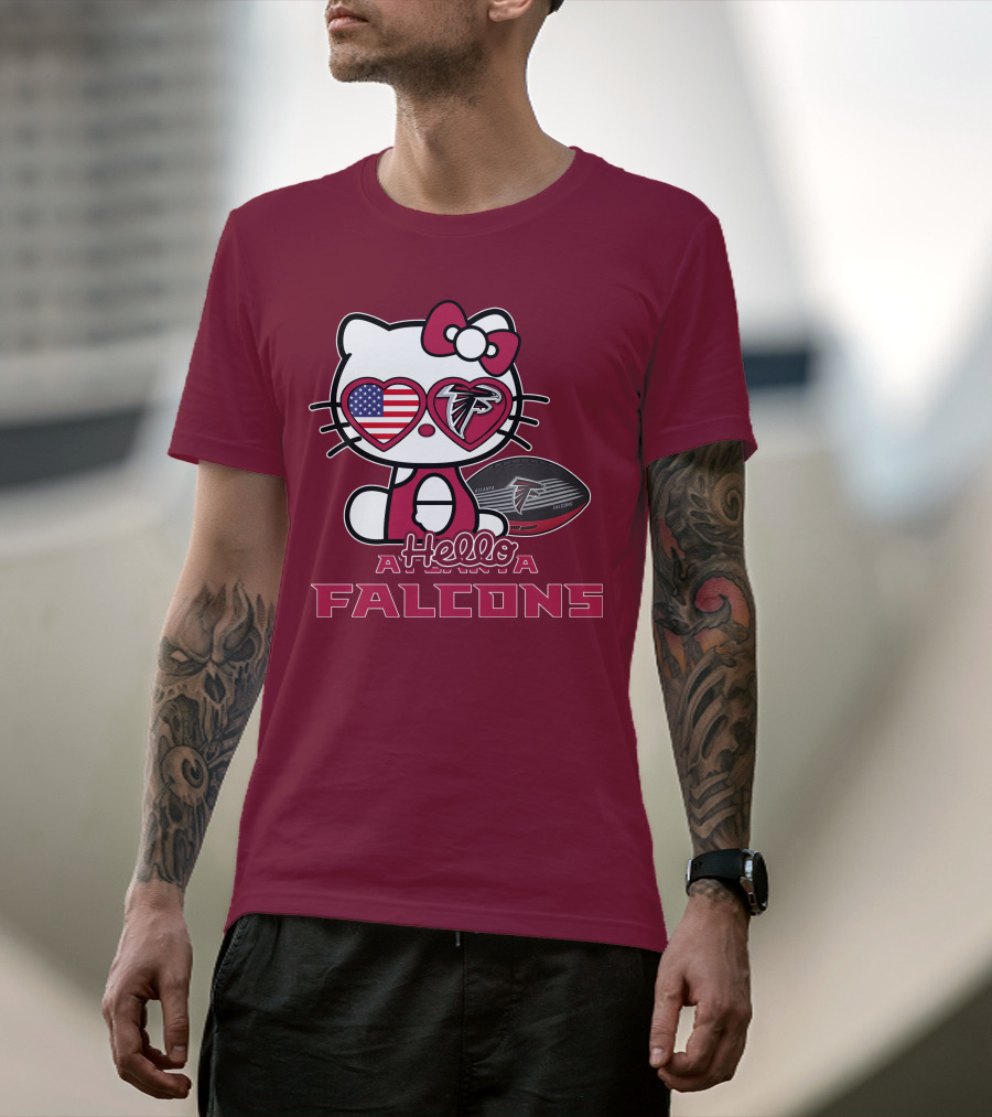 Hello Kitty Atlanta Falcons American Flag Football T-Shirt
