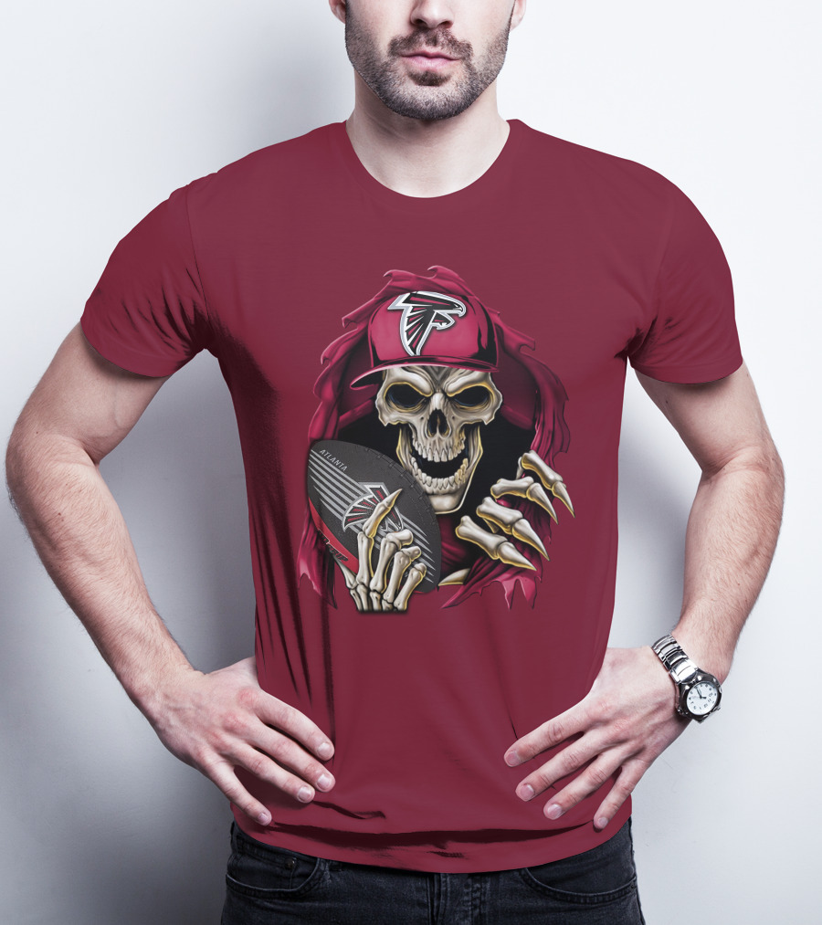 Skullbong Atlanta Falcons Skeleton With Football And Cap T-Shirt