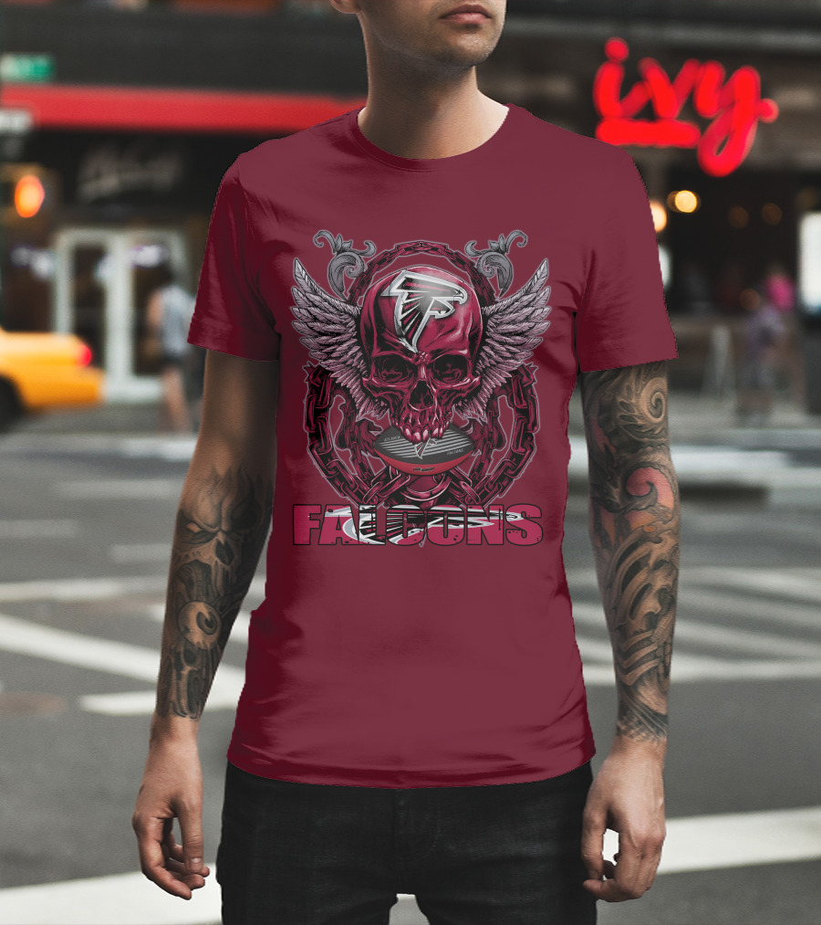 Skullfb Atlanta Falcons Winged Skull T-Shirt