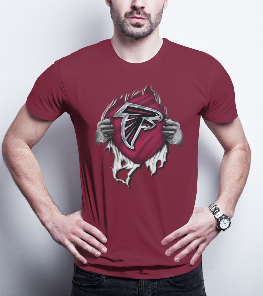 Torn Atlanta Falcons Logo With Hands Emerging T-Shirt