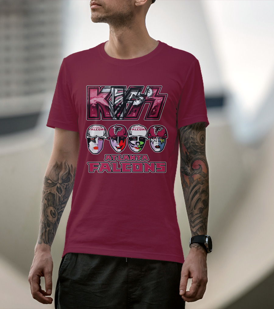 Kiss Atlanta Falcons Faces Logo NFL Band Crossover T-Shirt