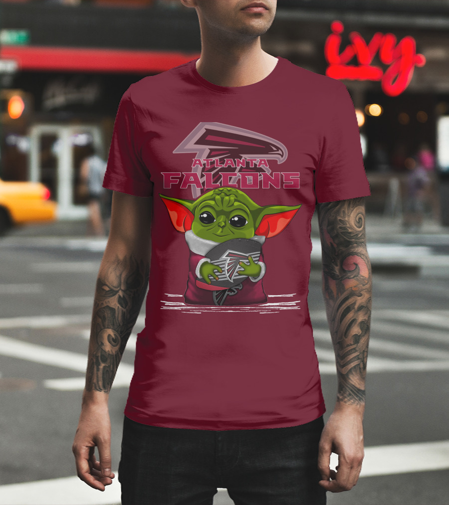 Yoda Holding Atlanta Falcons Football With Logo Background T-Shirt